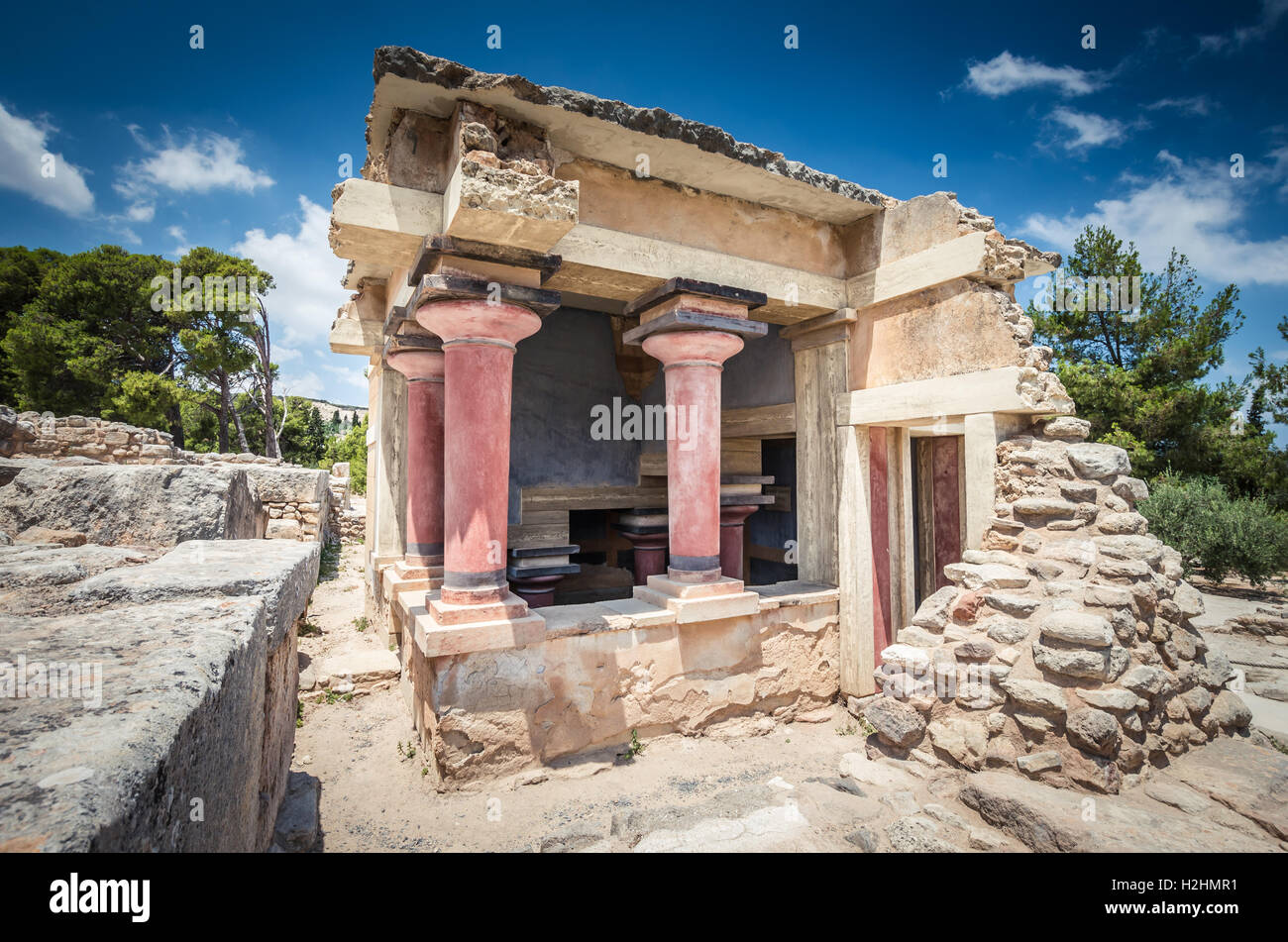 Knossos palace, Crete island, Greece. Detail of ancient ruins of famous ...