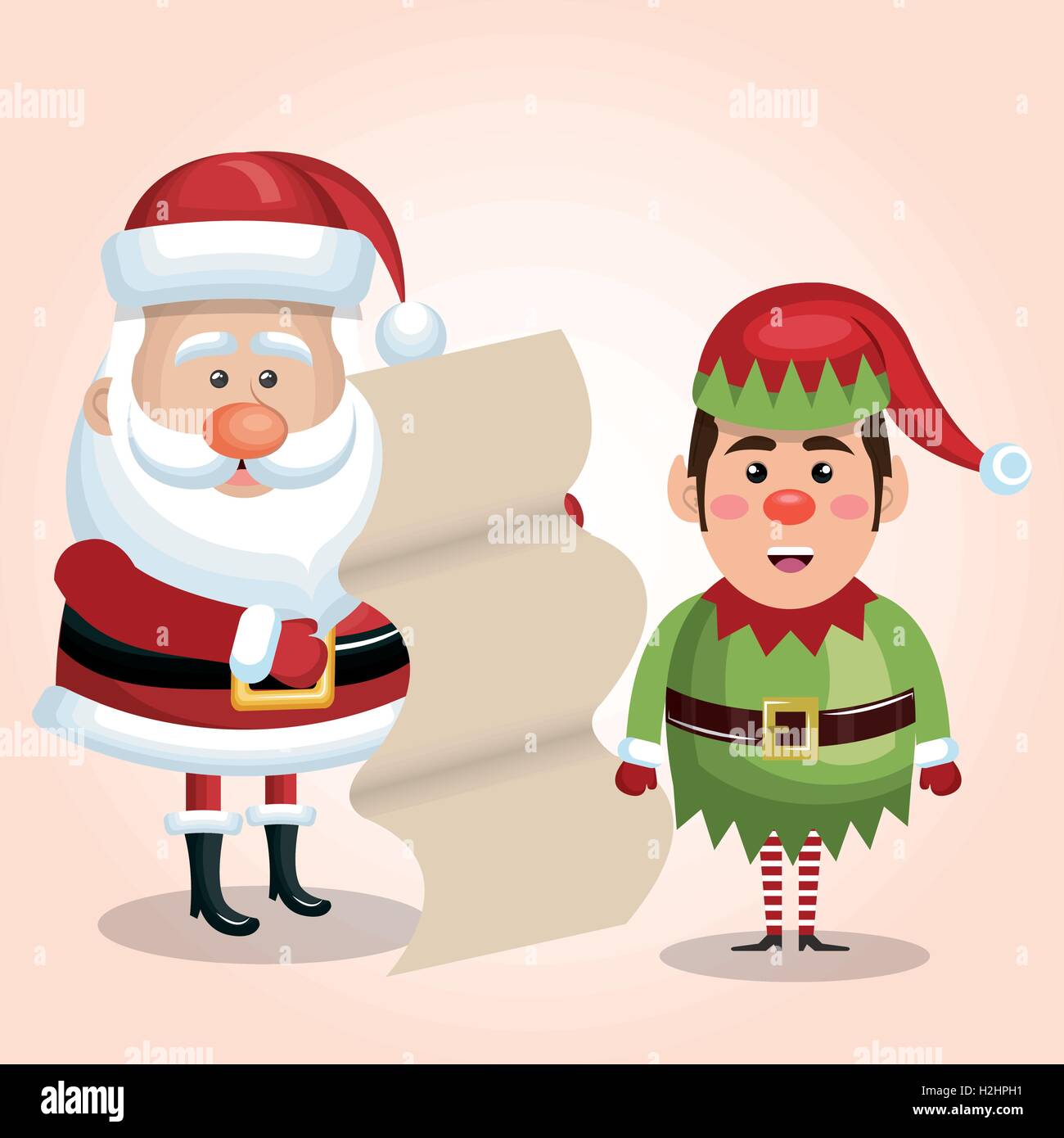 santa claus with elf and list gift design isolated Stock Vector Image ...