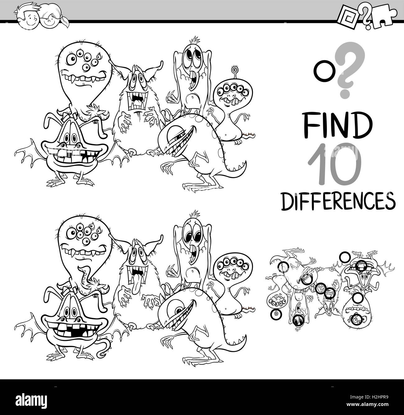 Black and White Cartoon Illustration of Finding Differences Educational ...