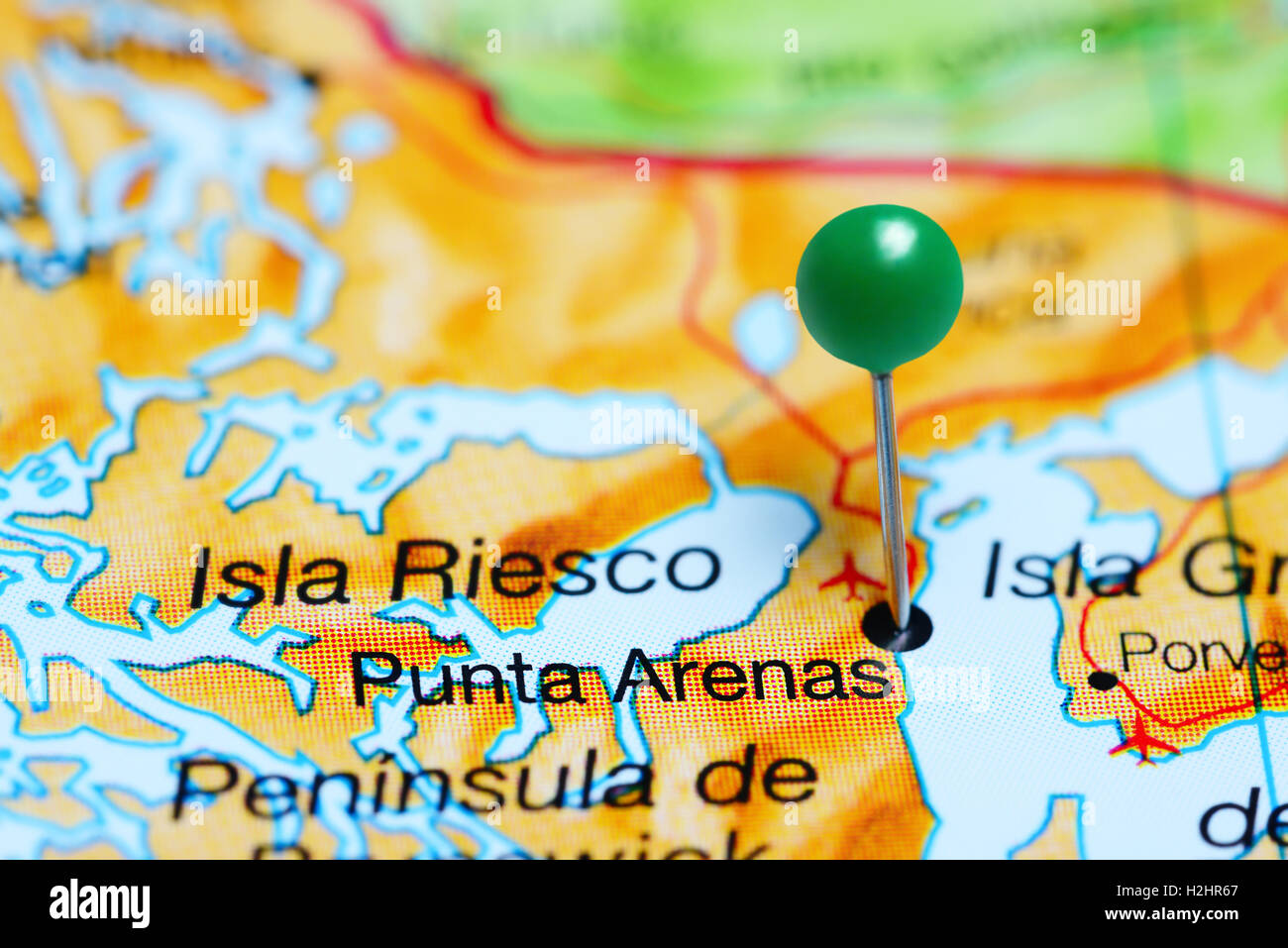 Punta Arenas pinned on a map of Chile Stock Photo - Alamy