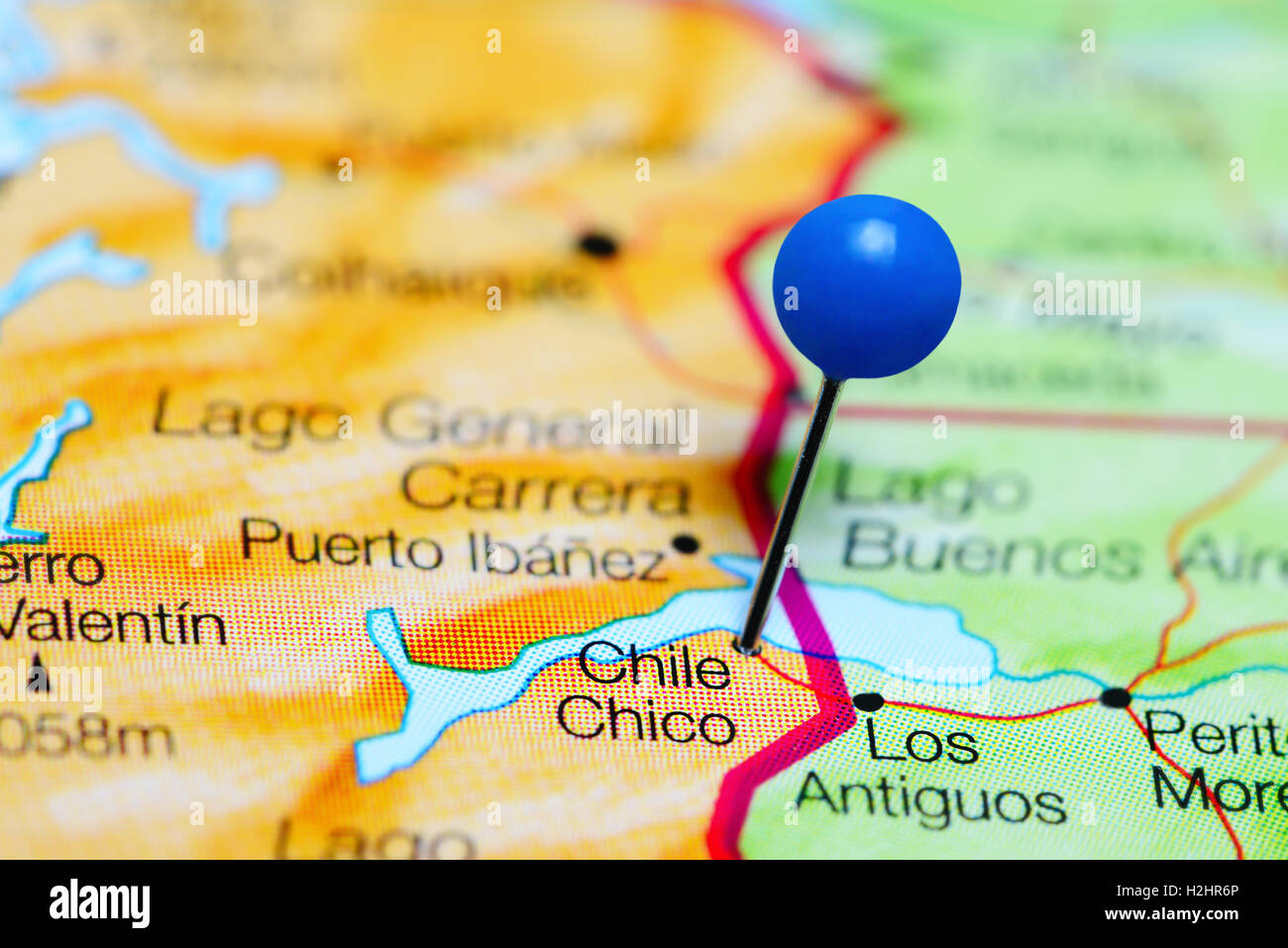 Chile Chico pinned on a map of Chile Stock Photo - Alamy