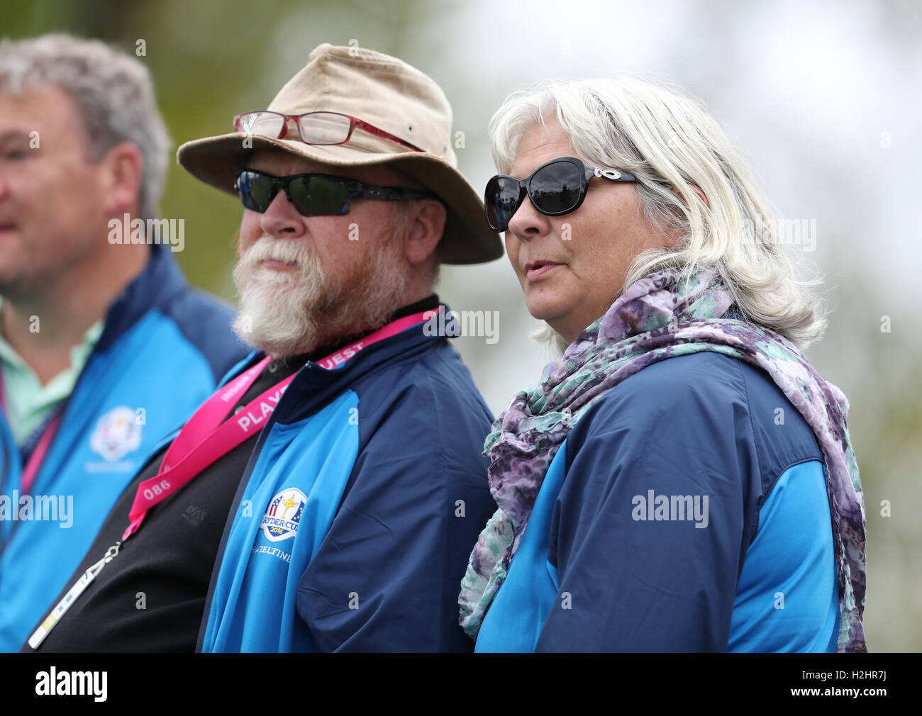 Europe's Danny Willett parents Steve and Elisabet watch a practice ...