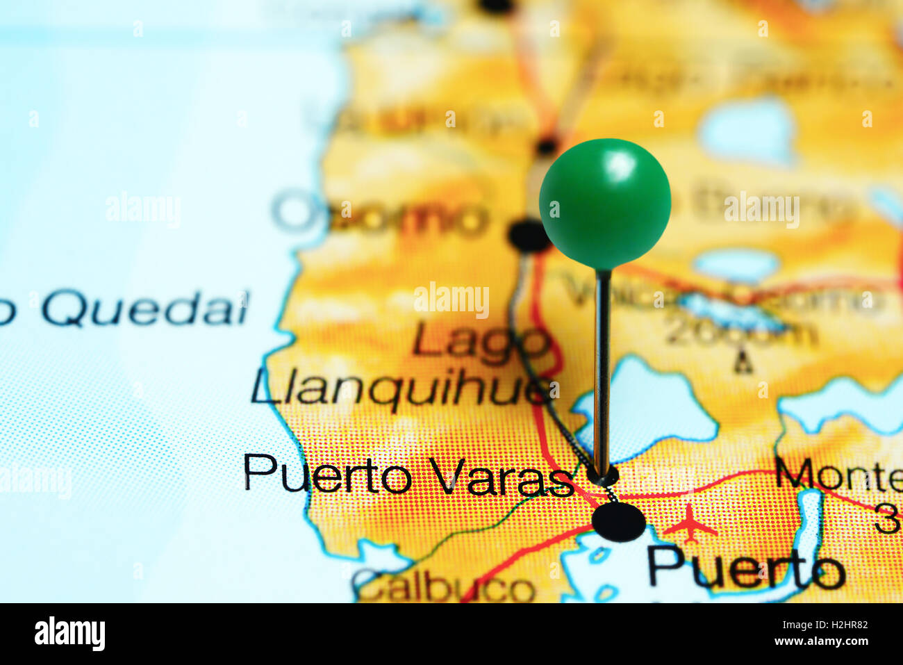 Puerto Varas pinned on a map of Chile Stock Photo - Alamy