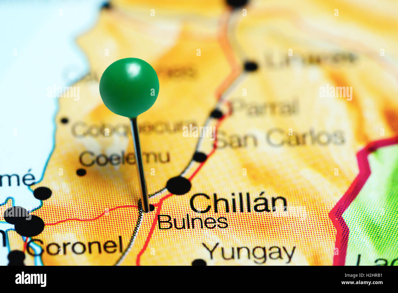 Bulnes pinned on a map of Chile Stock Photo - Alamy