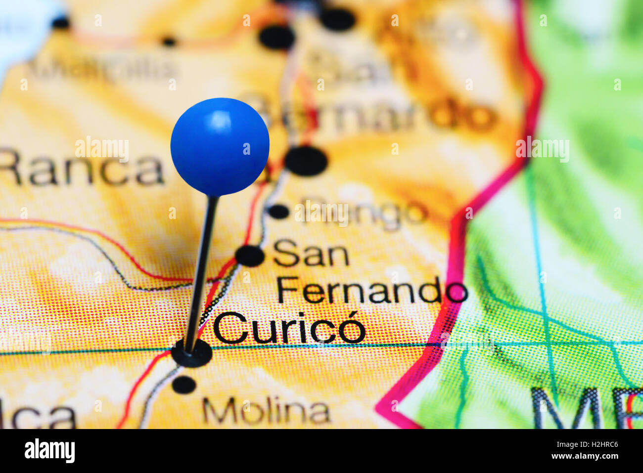 Curico pinned on a map of Chile Stock Photo - Alamy