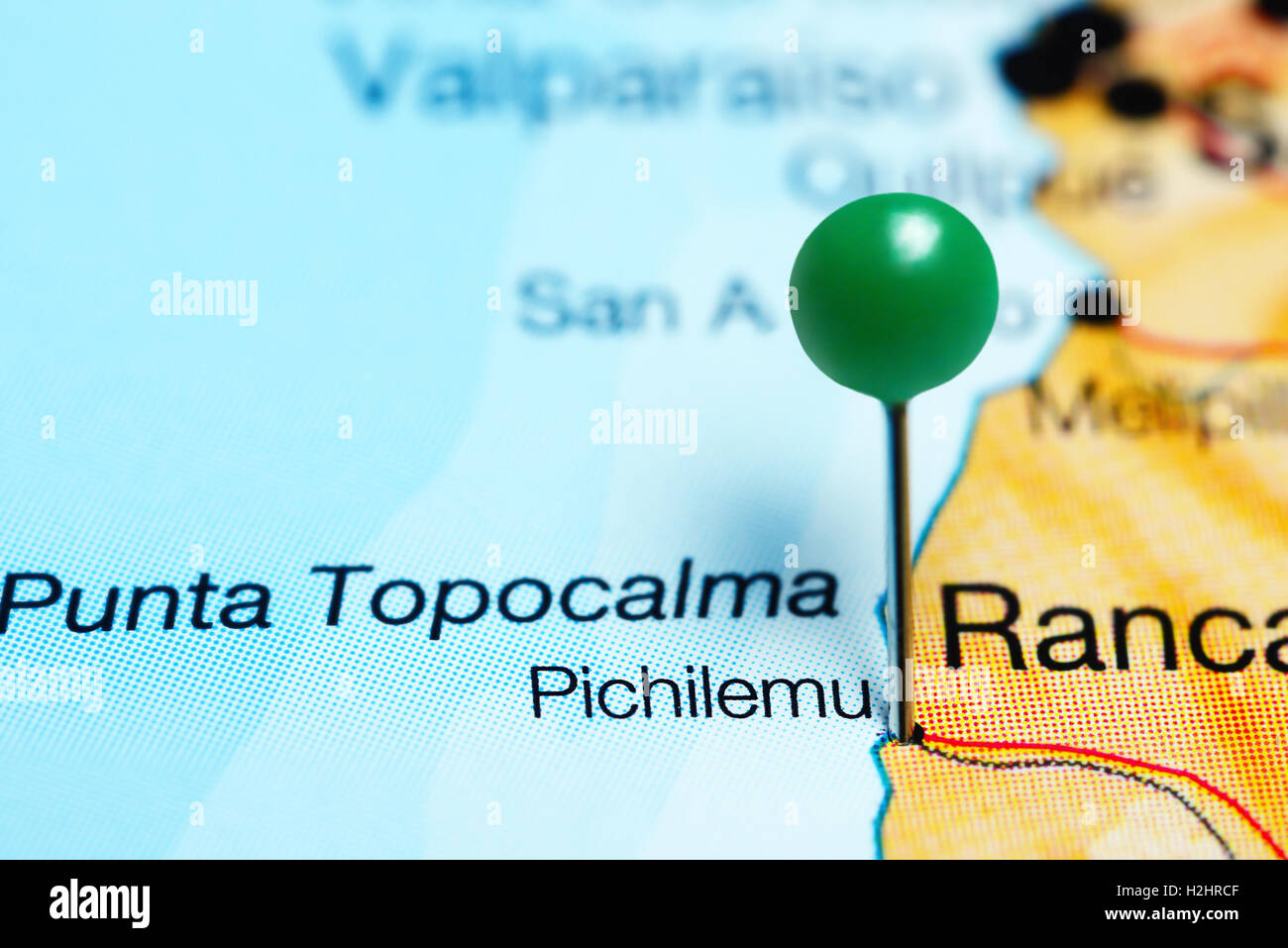 Pichilemu pinned on a map of Chile Stock Photo - Alamy