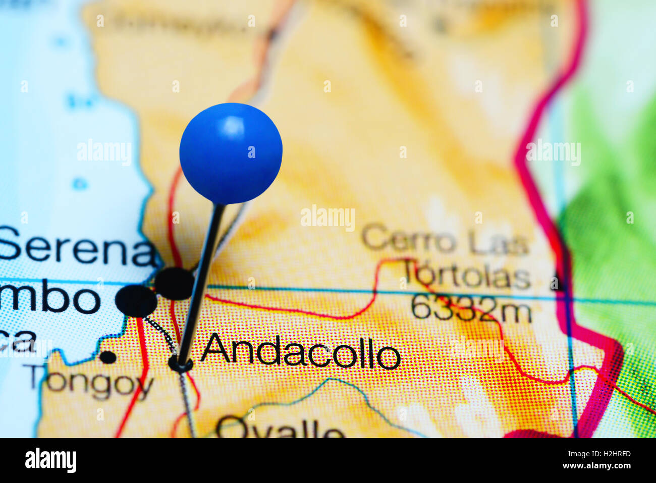 Andacollo pinned on a map of Chile Stock Photo - Alamy