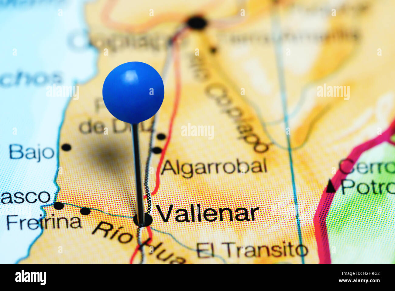 Vallenar pinned on a map of Chile Stock Photo - Alamy