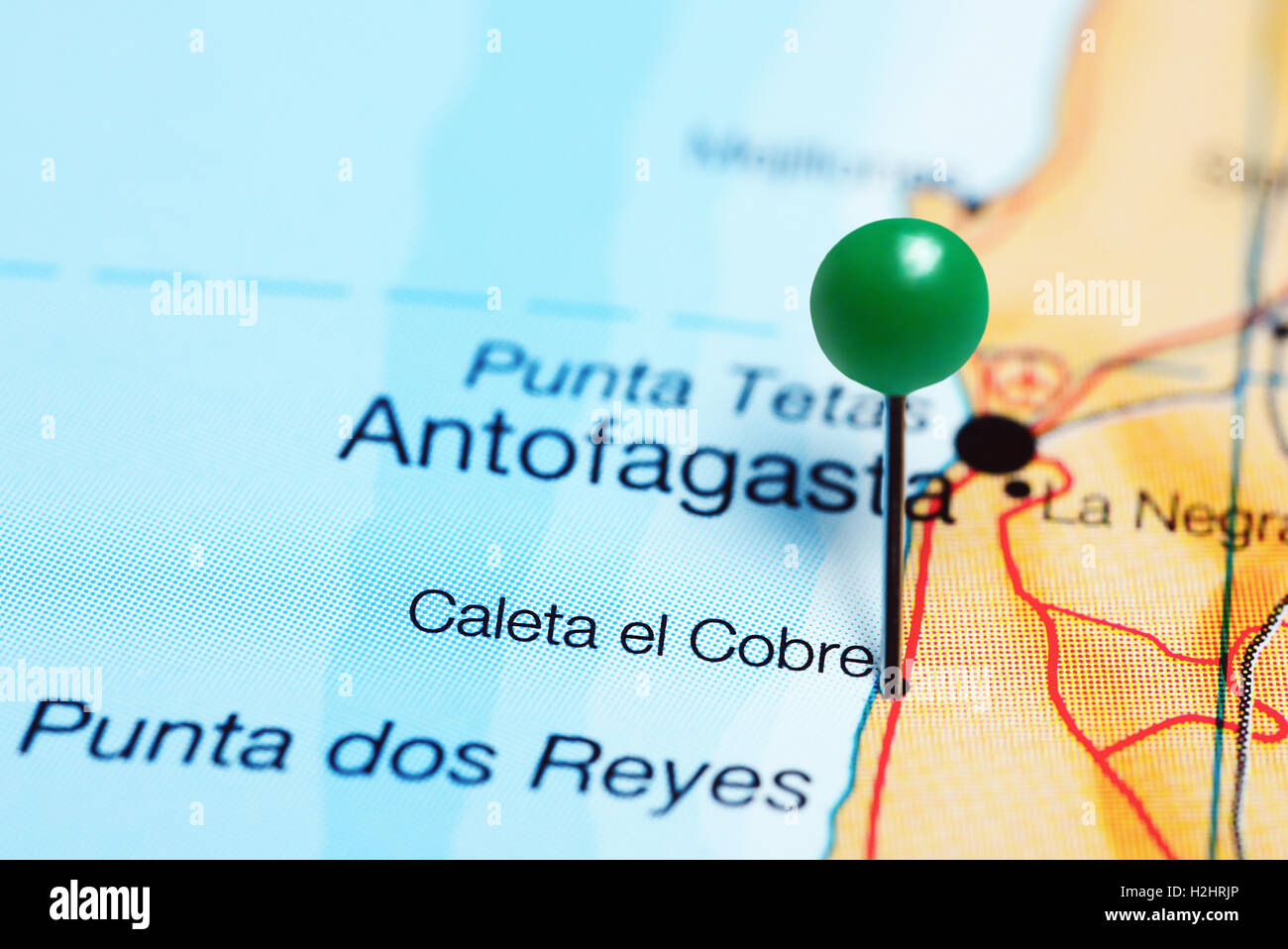 Caleta el Cobre pinned on a map of Chile Stock Photo - Alamy