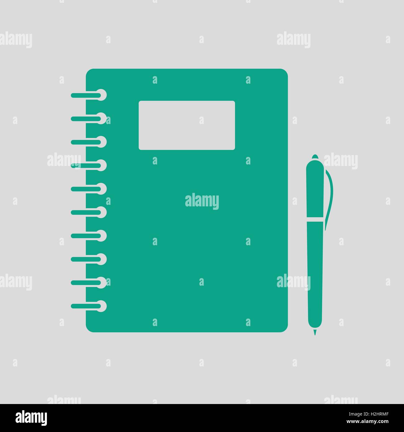 Exercise book with pen icon. Gray background with green. Vector ...