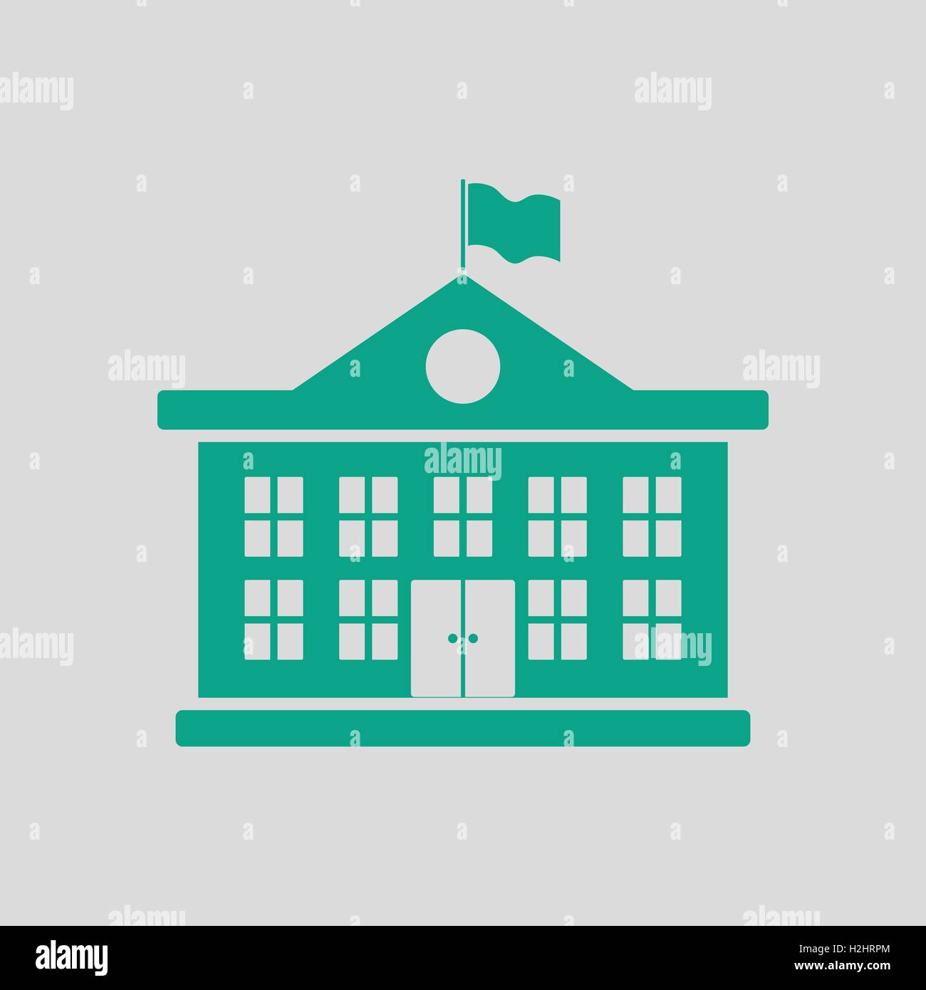 School building icon. Gray background with green. Vector illustration ...
