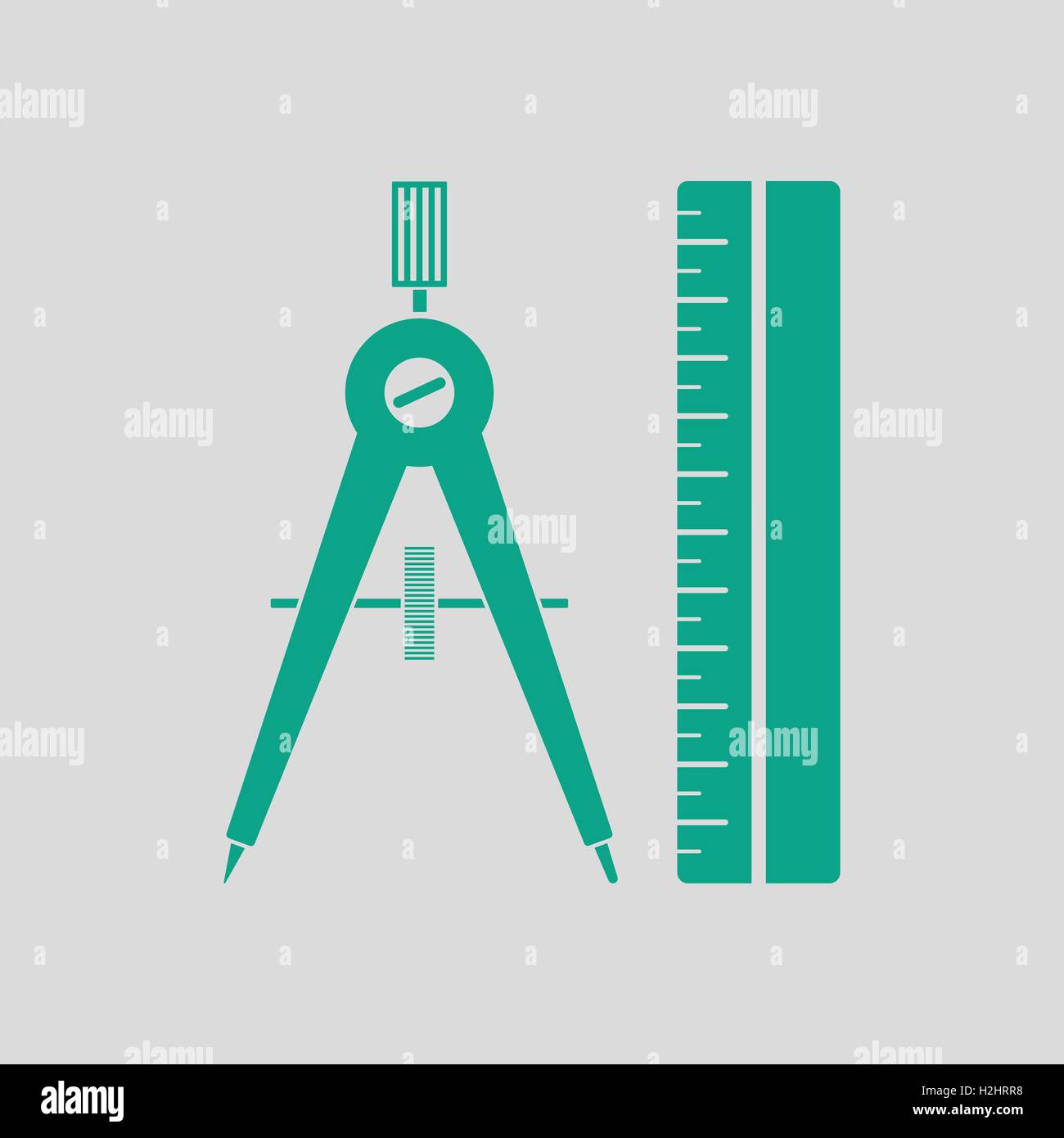 Compasses and scale icon. Gray background with green. Vector ...