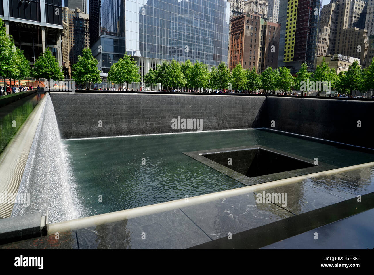 9/11 memorial fountain in New York commemorating the loss of the two world trade center towers ...
