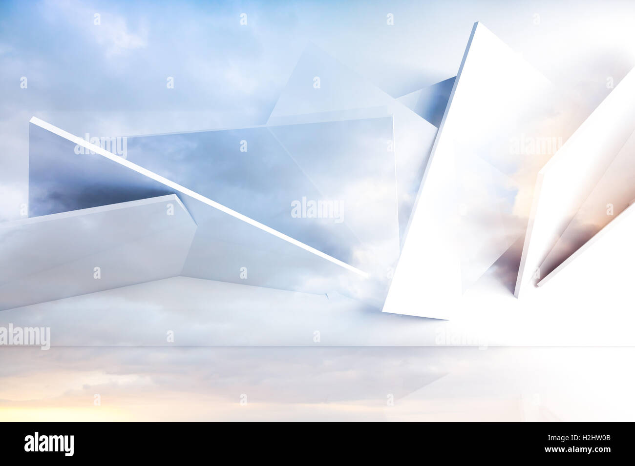 Abstract background with polygonal structure over colorful cloudy sky ...