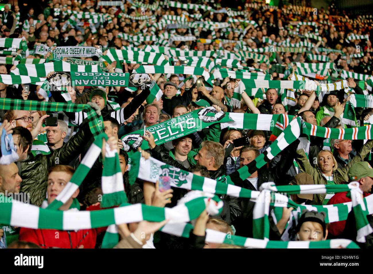 Celtic fans show their support in the stands during the UEFA Champions ...