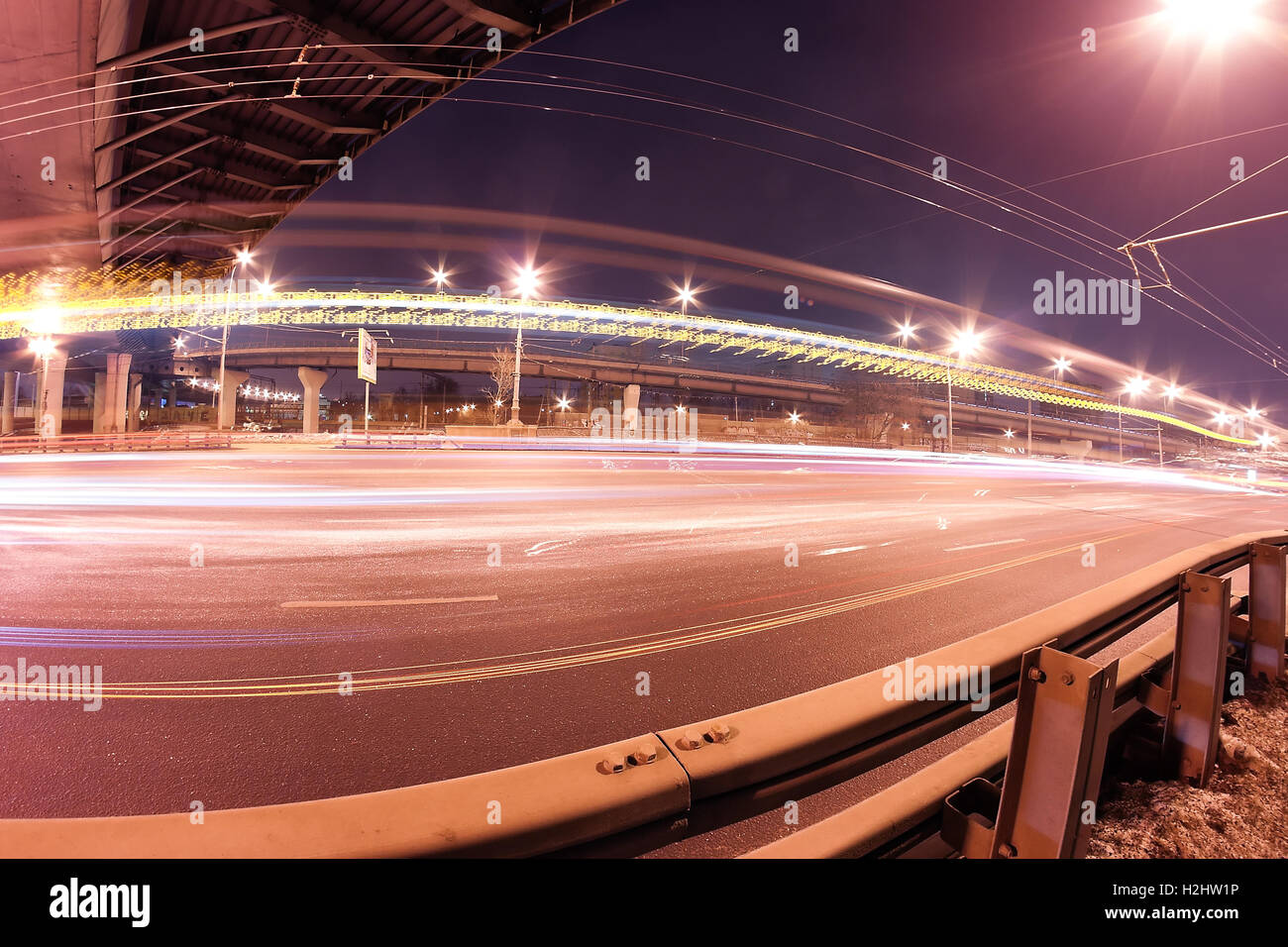 Abstract transportation photo: road (street, highway) by night with a ...