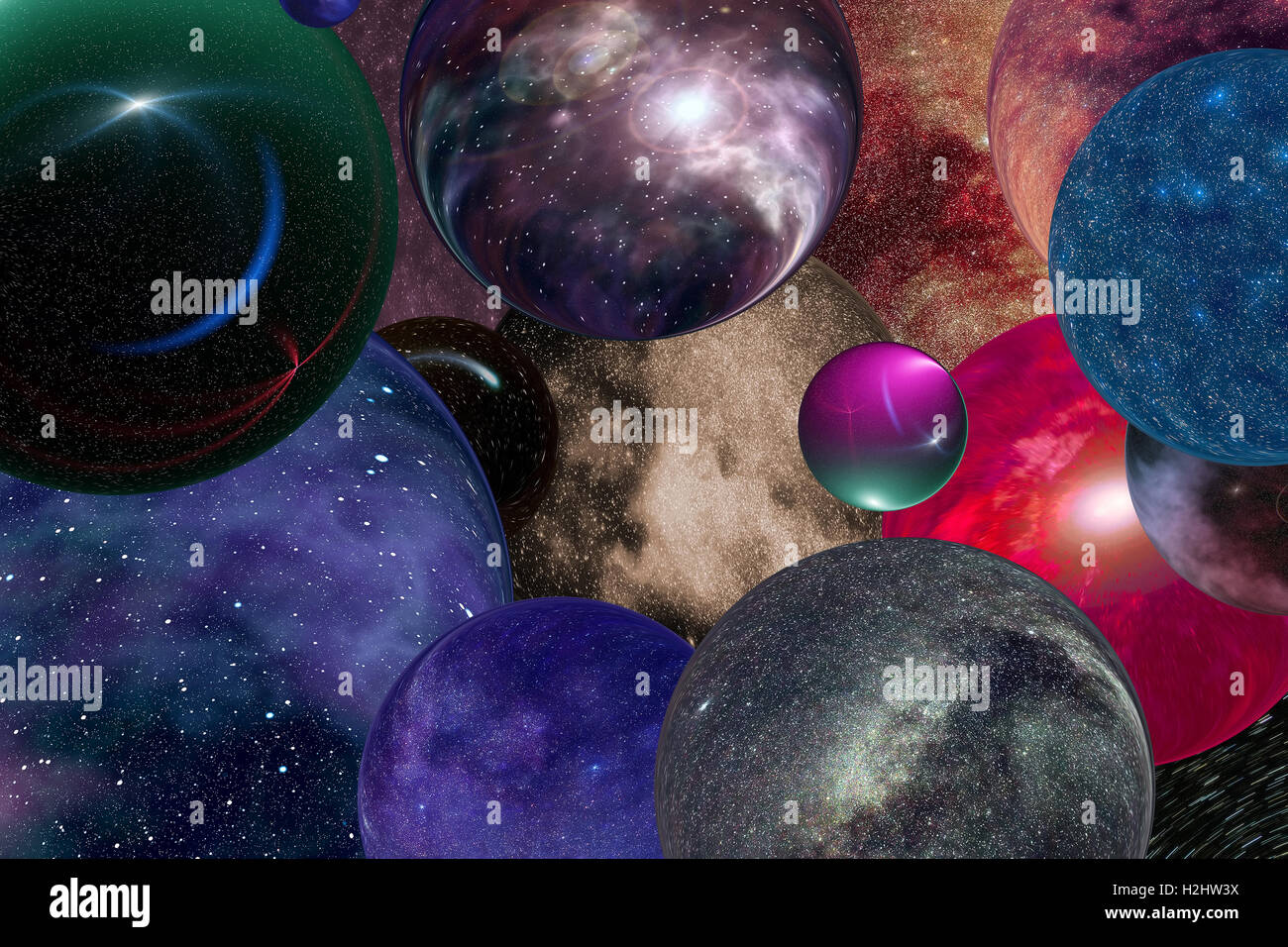 Multiple universes in the infinite space Stock Photo - Alamy