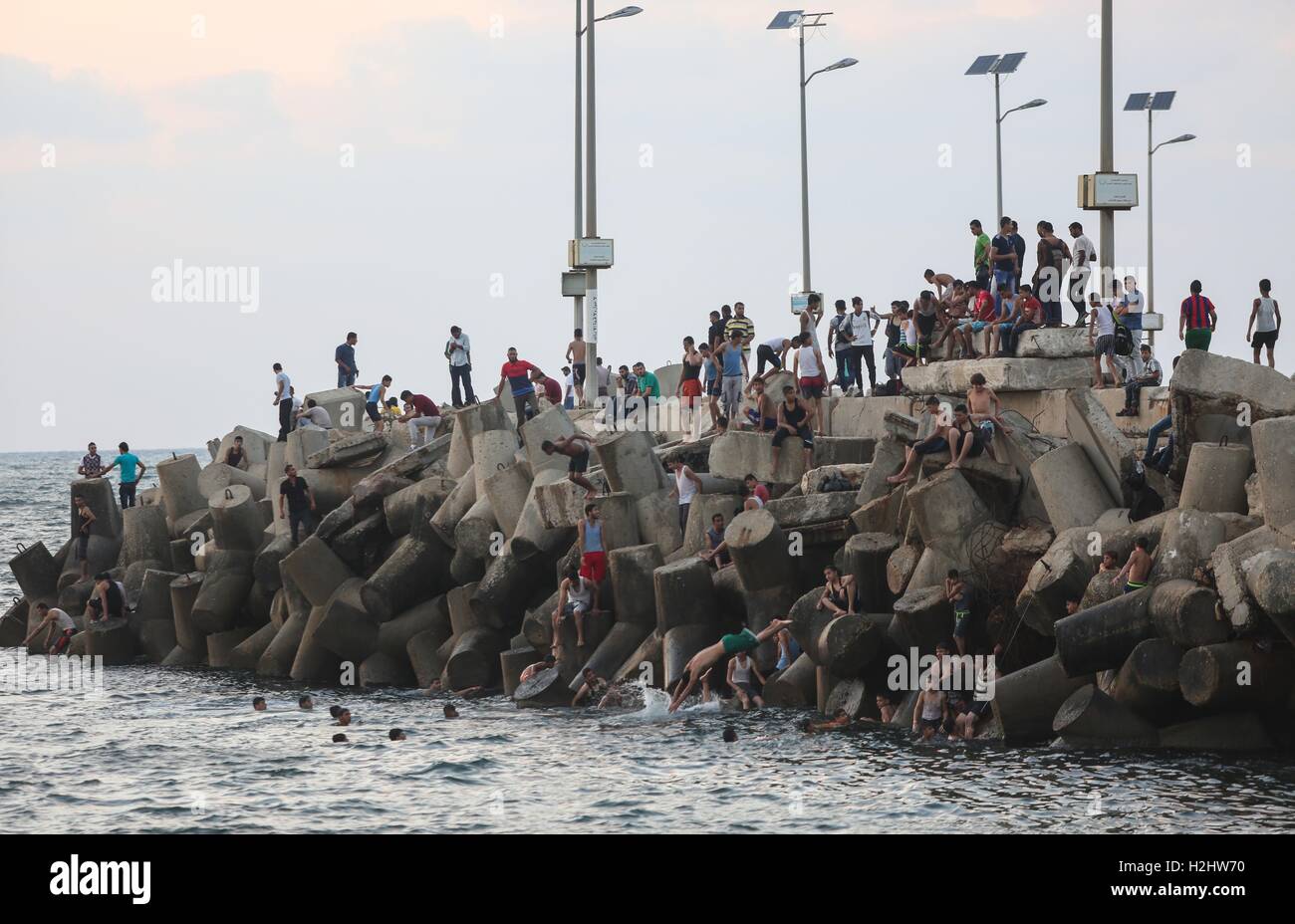 Palestinians enjoy the last day of their summer holiday at the Gaza ...