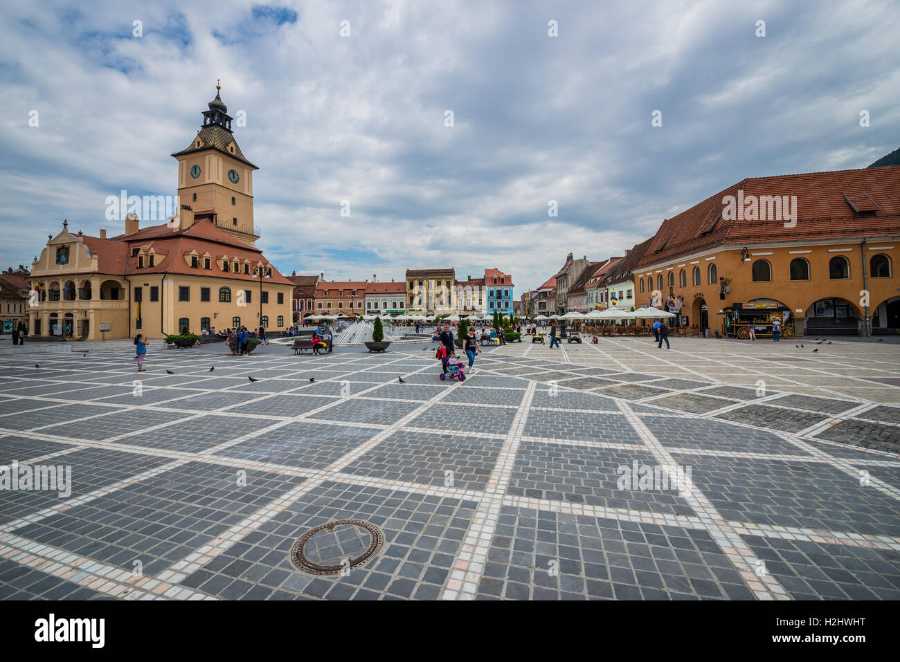 Council Square, main square of the Brasov, Romania with building of ...