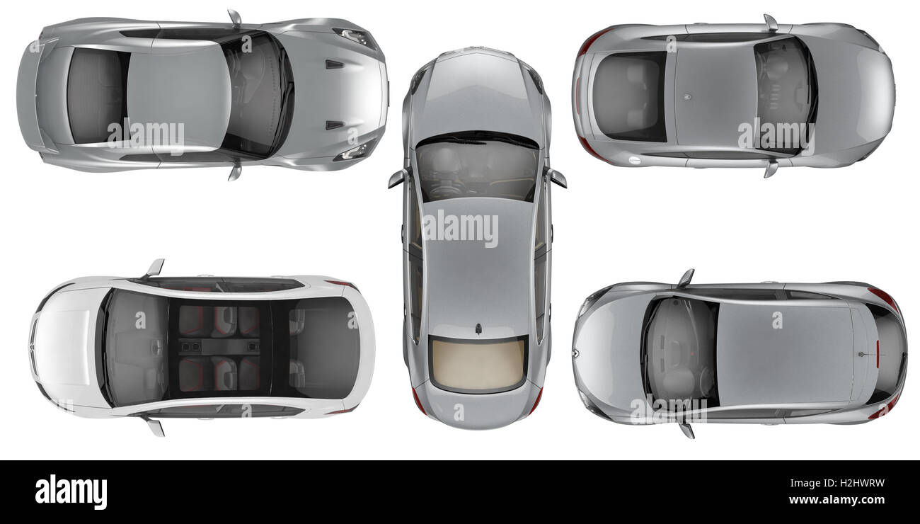 Set of Top view cars on white background, 3D illustration Stock Photo ...