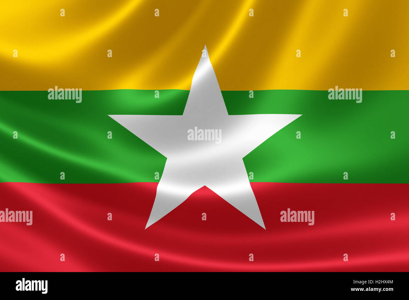 Flag of Burma (Myanmar) on silky fabric Stock Photo - Alamy