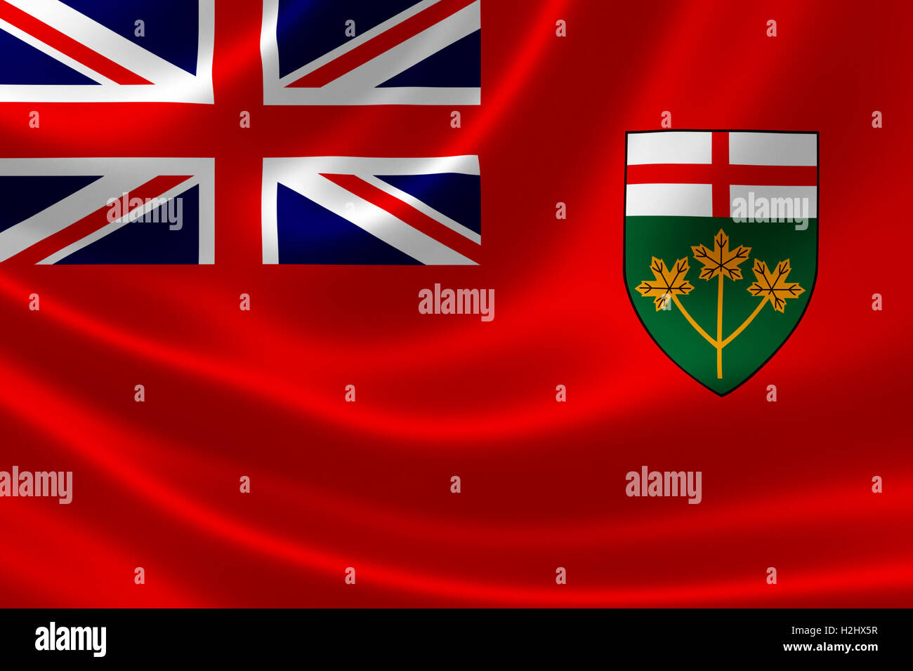 3D rendering of the Canadian provincial flag of Ontario on satin ...