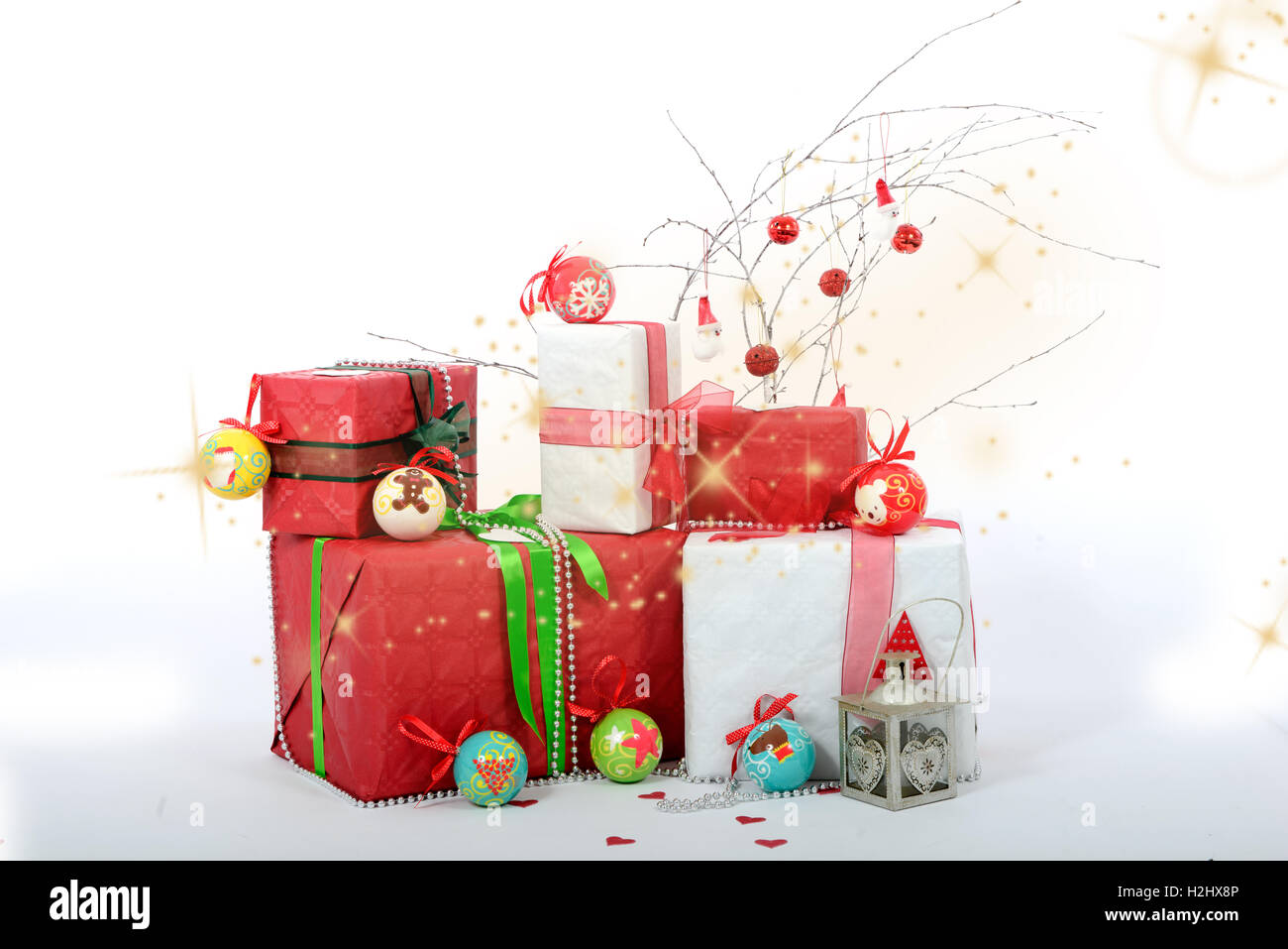 the red and white Christmas gift boxes Stock Photo - Alamy