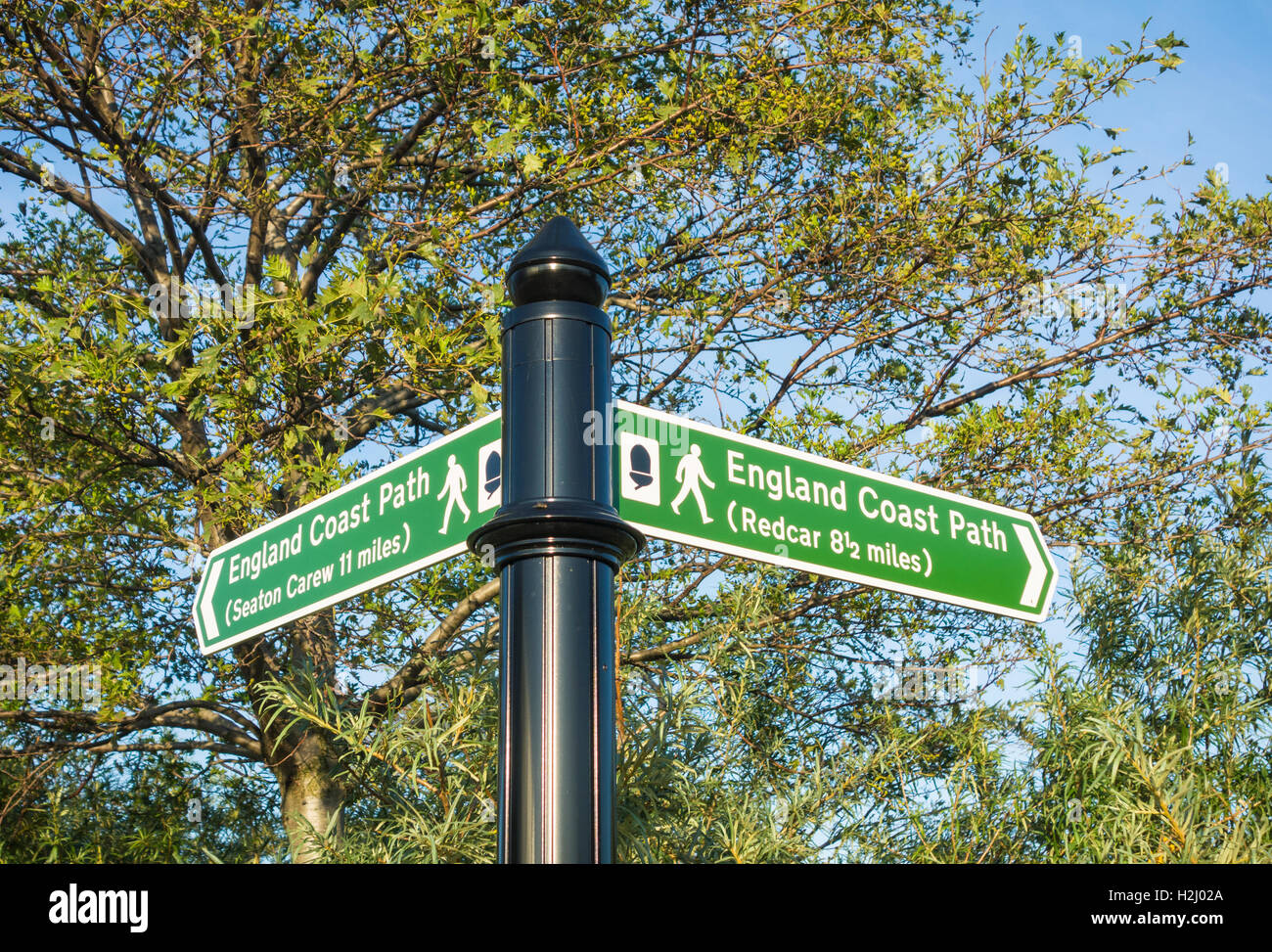 England Coast path sign near river Tees in Middlesbrough, north east ...