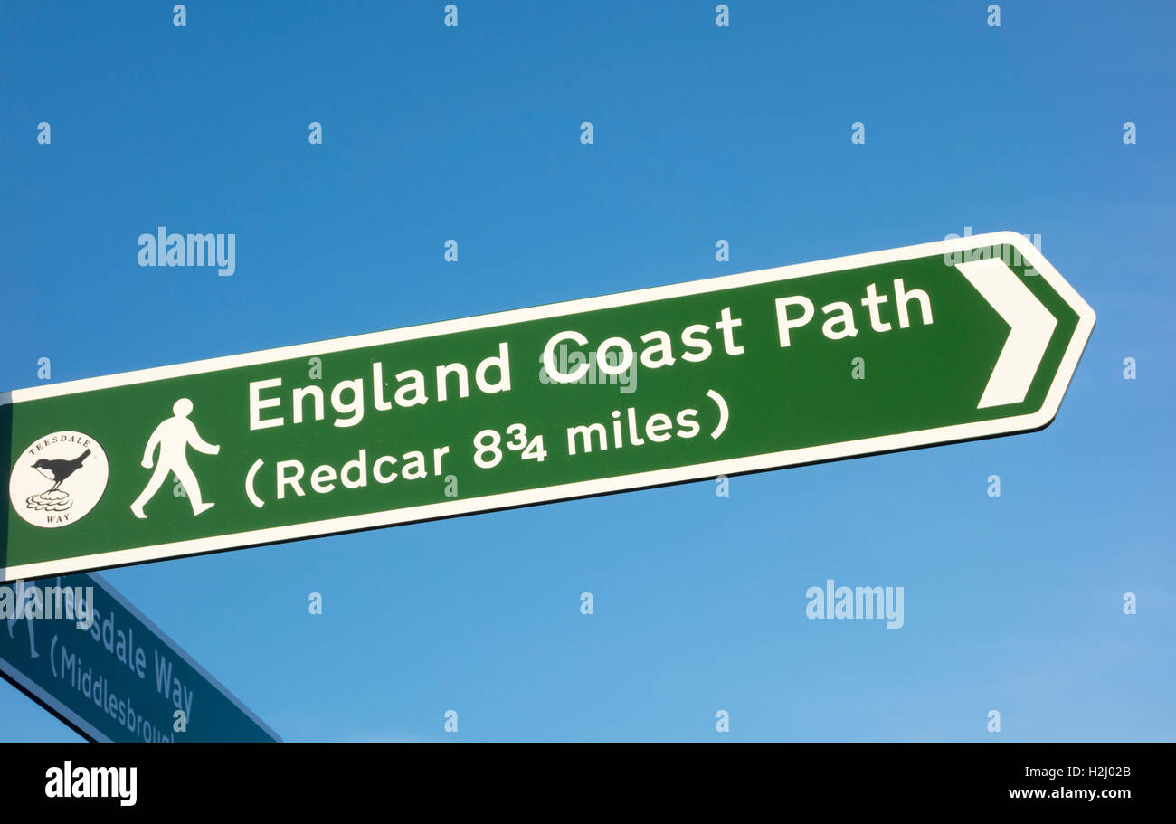 England Coast path sign near river Tees in Middlesbrough, north east ...