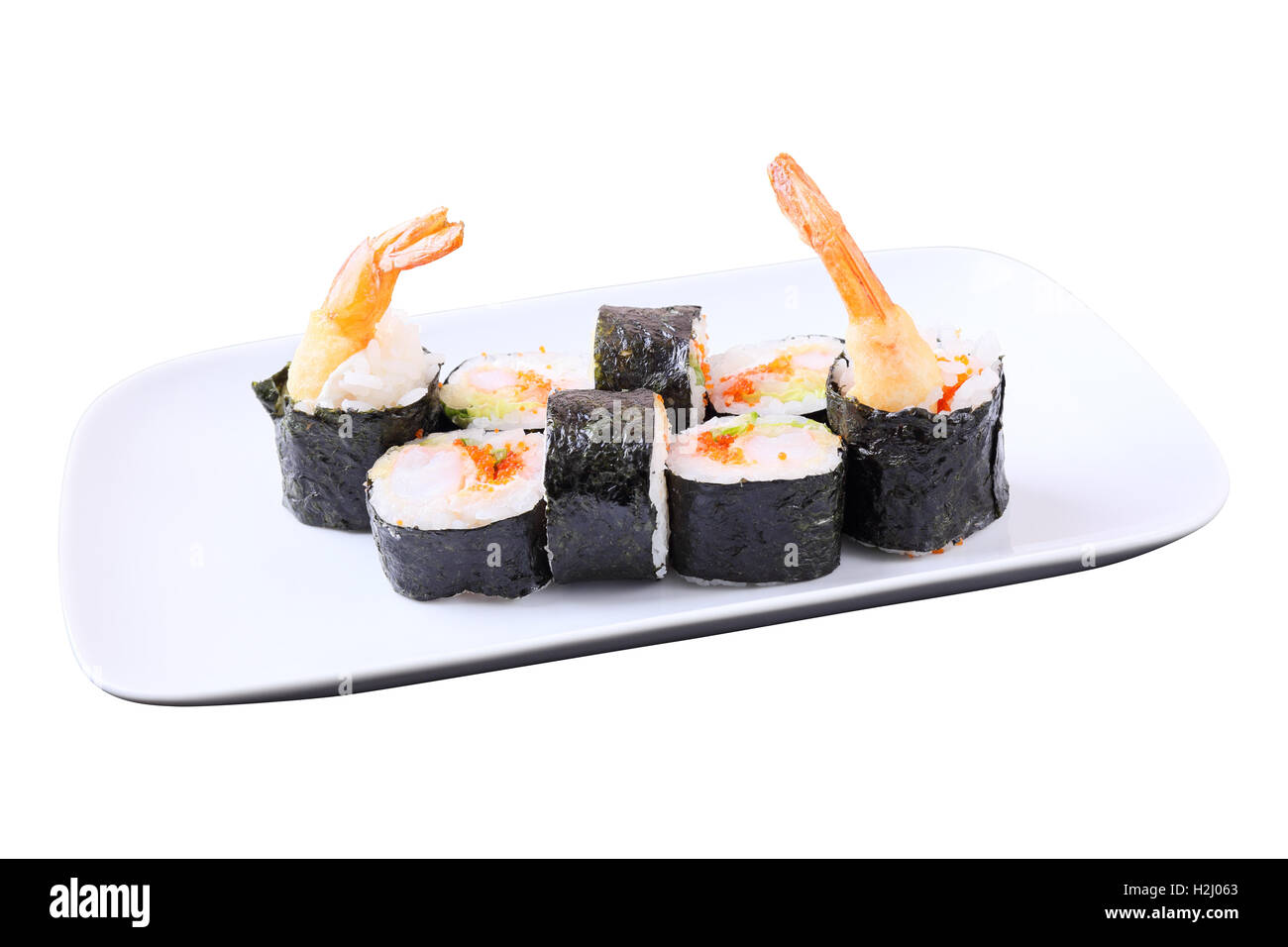 Sushi rolls tobiko shrimps Cut Out Stock Images & Pictures - Alamy