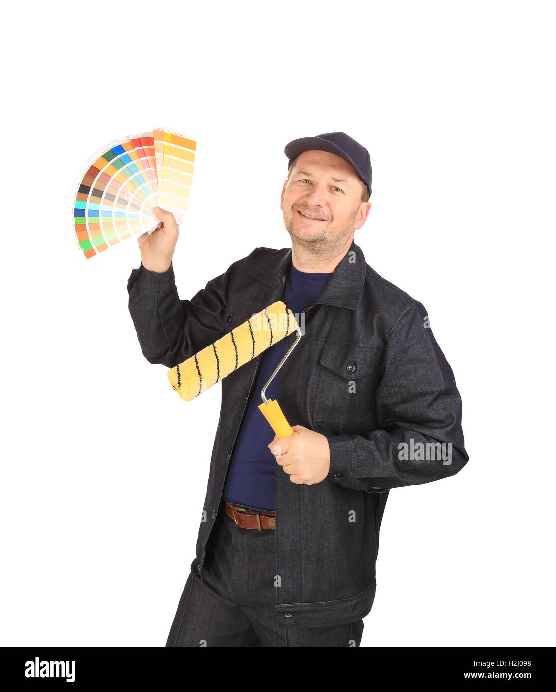 Worker with color samples and roller Stock Photo - Alamy