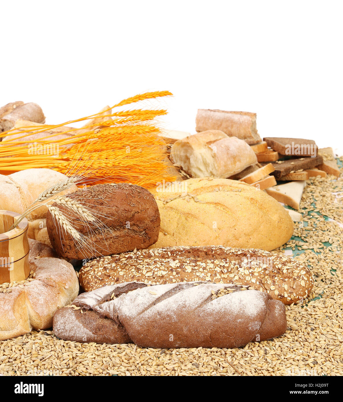 Composition of bread and wheat Stock Photo - Alamy