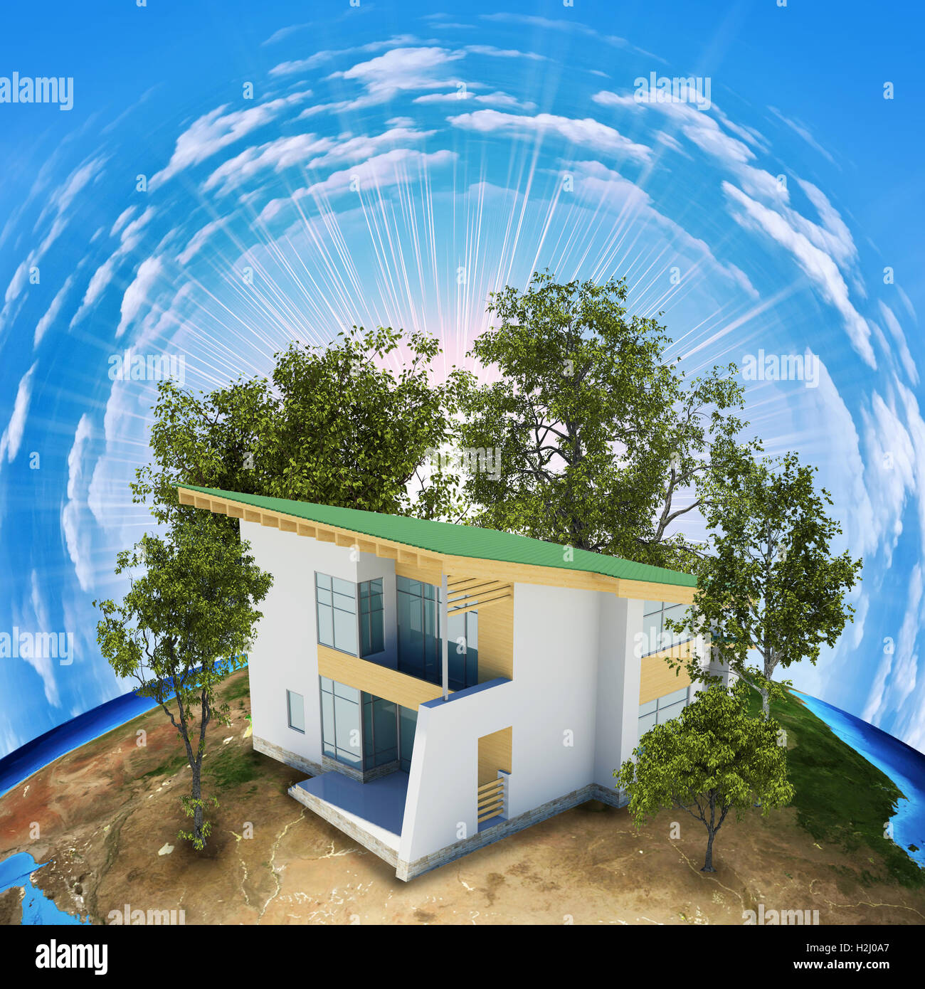 Earth planet image with house on surface Stock Photo - Alamy