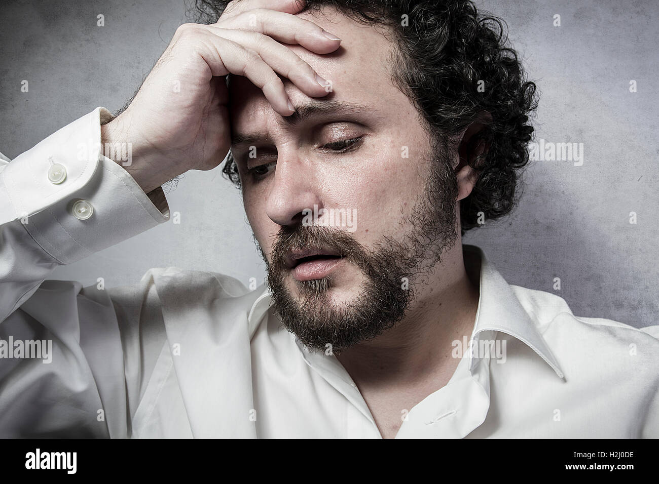 Problem, man in white shirt with funny expressions Stock Photo - Alamy