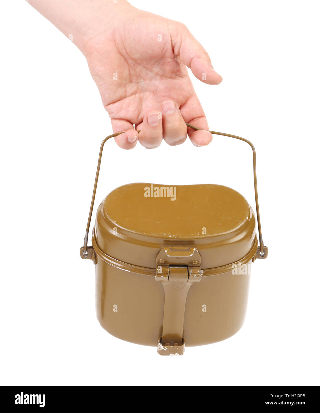 Hand holds military lunch box Stock Photo - Alamy