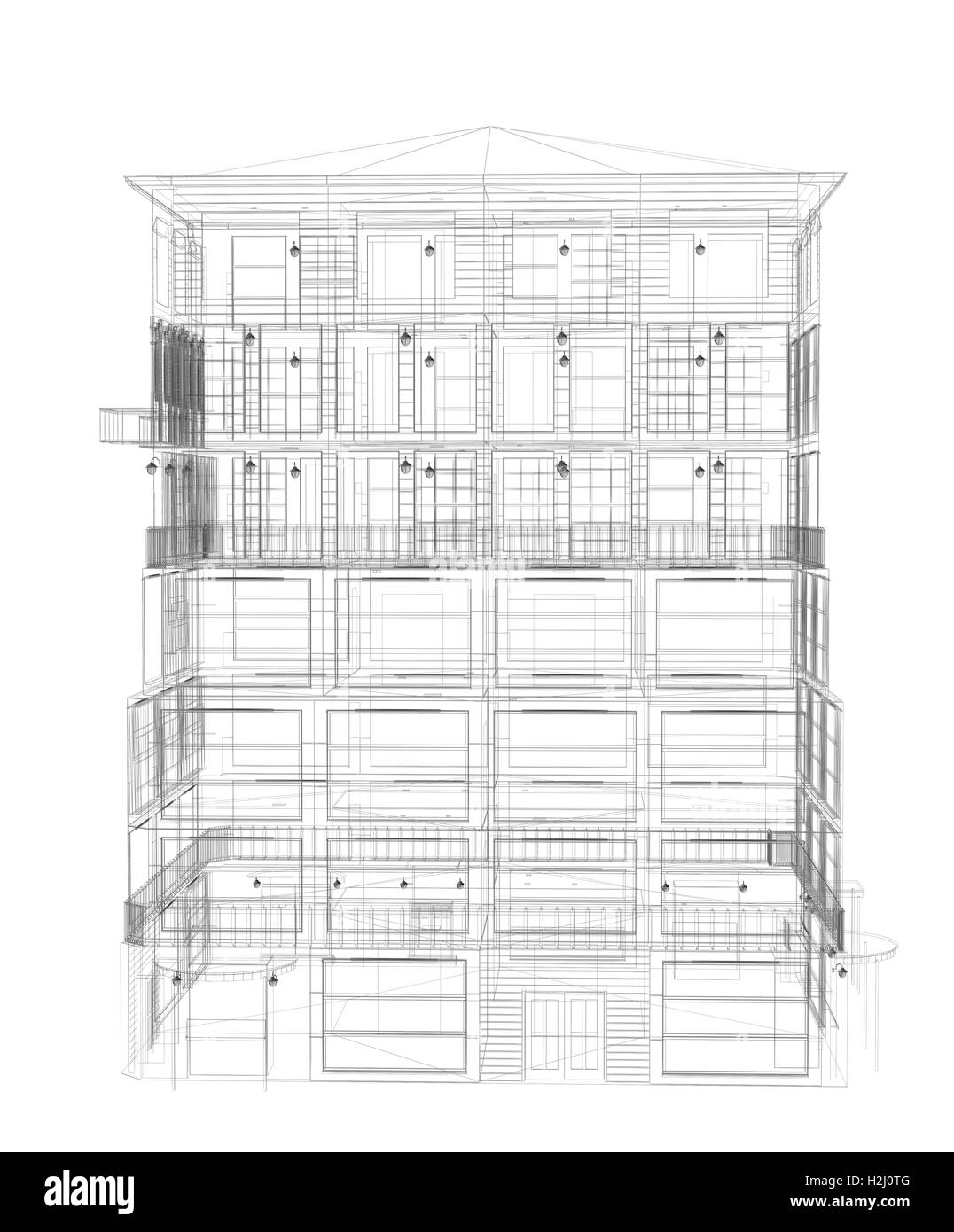 Highly detailed building. Wire-frame render Stock Photo - Alamy