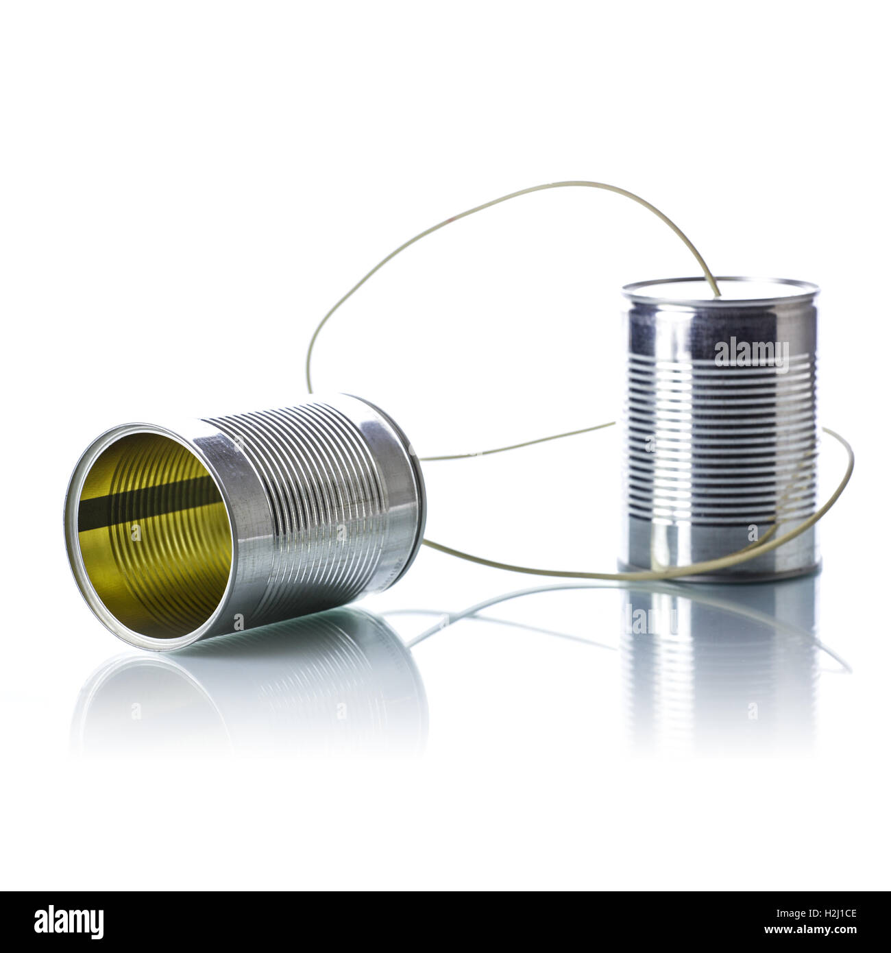 Tin cans telephone Stock Photo - Alamy
