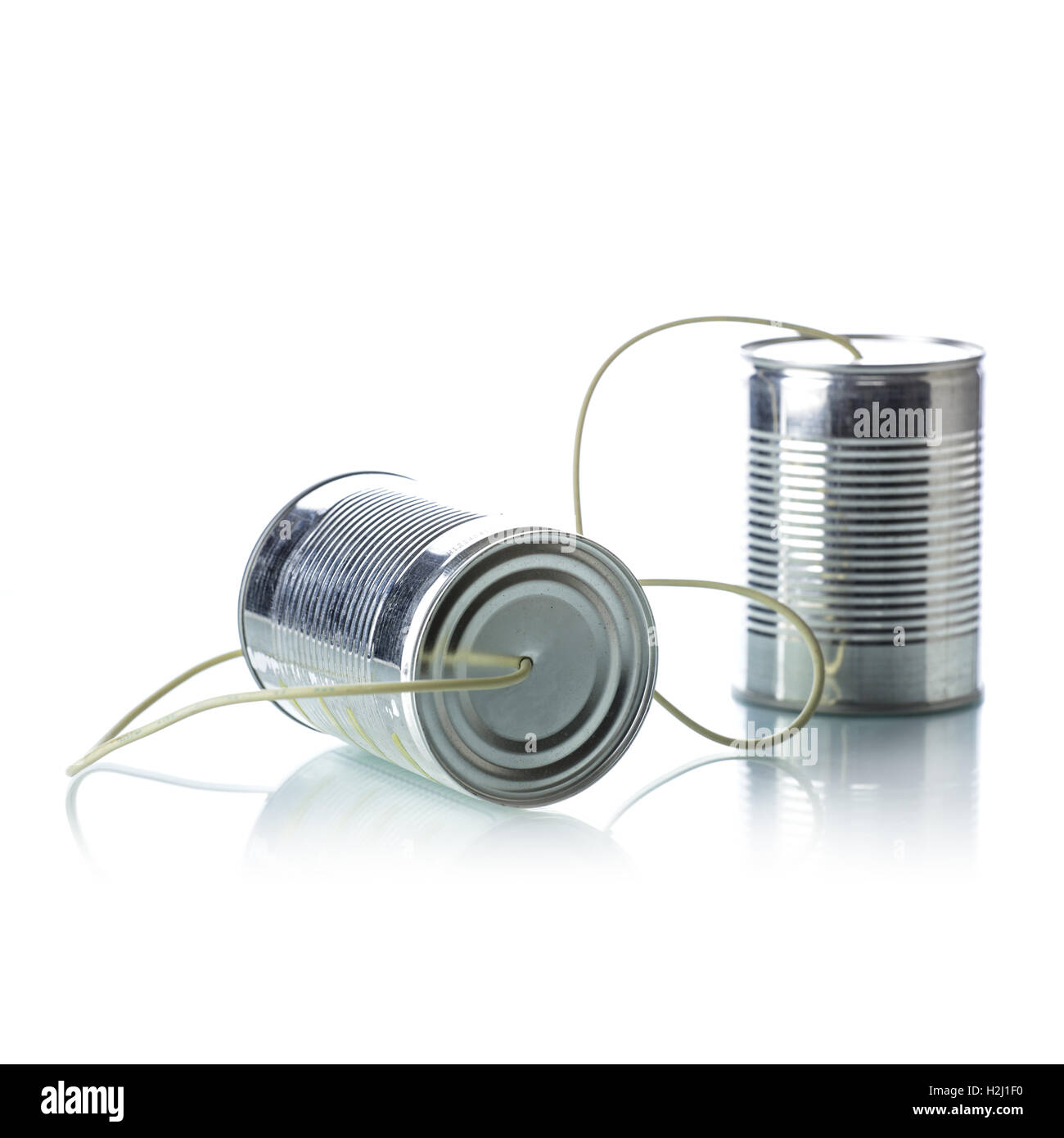 Tin cans telephone Stock Photo - Alamy