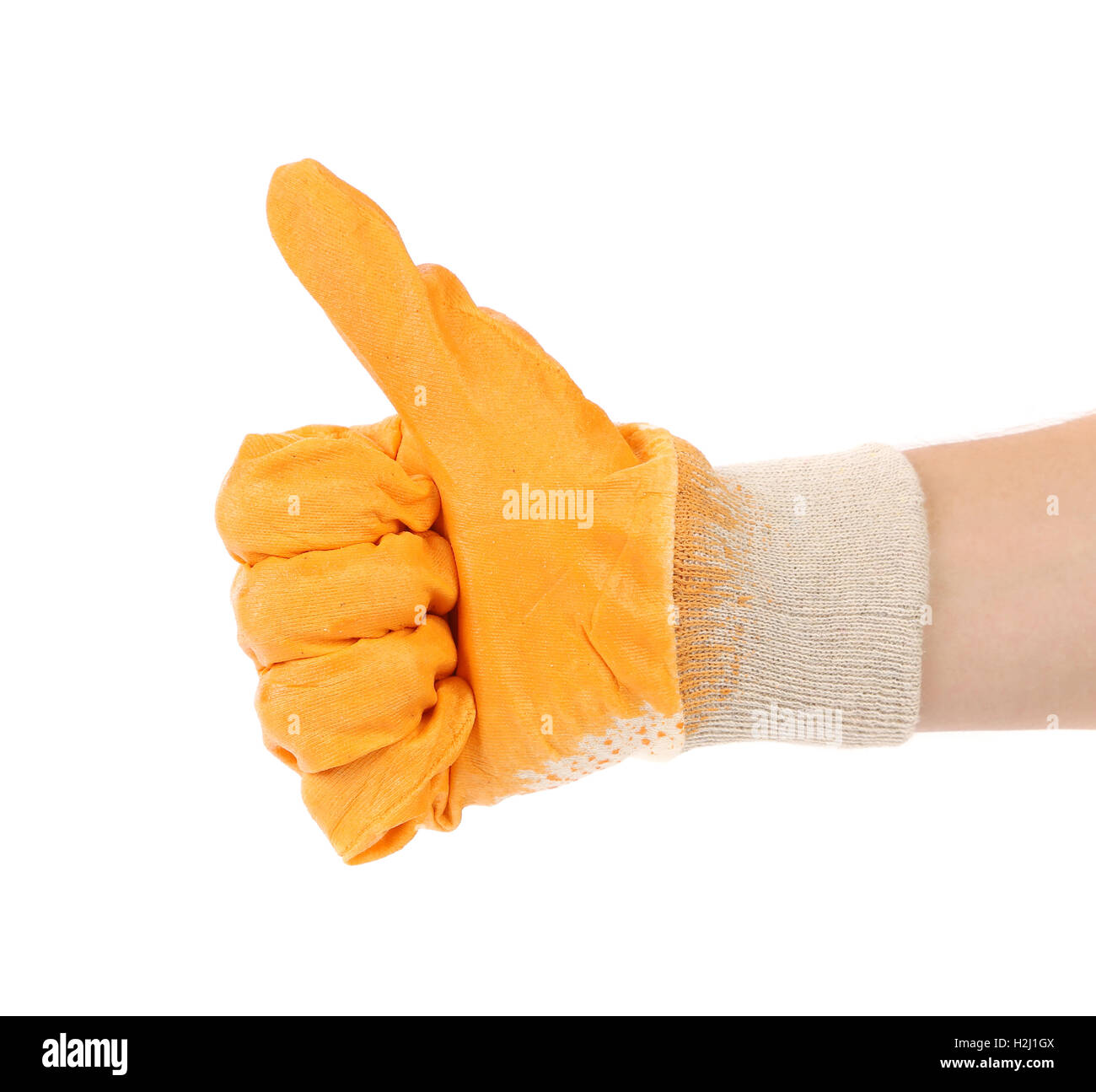 Worker glove thumbs up Stock Photo - Alamy