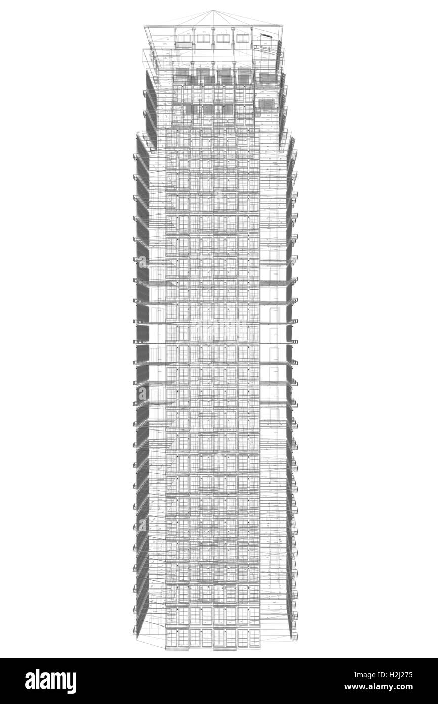 Highly detailed building. Wire-frame render Stock Photo - Alamy