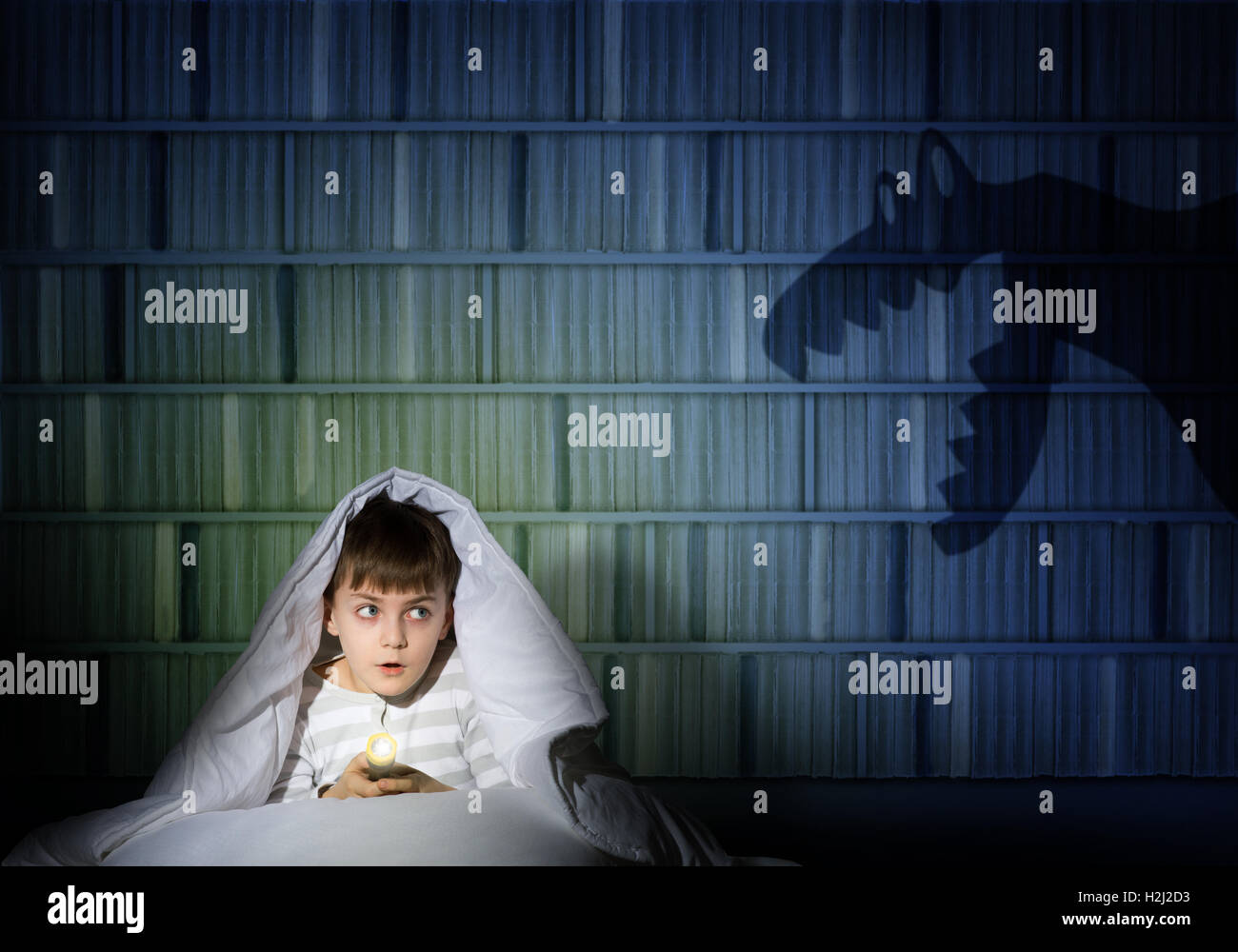 boy under the covers with a flashlight Stock Photo - Alamy
