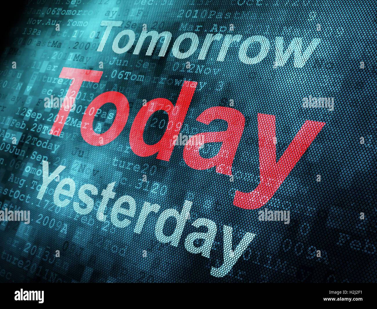 Timeline concept: pixeled word Yesterday Today Tomorrow on digital ...