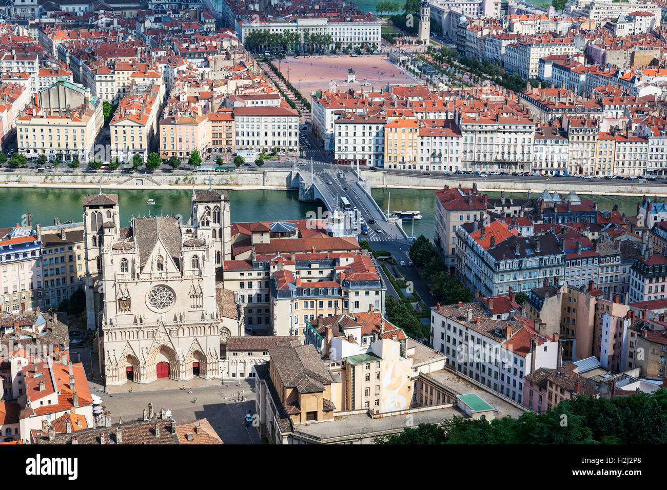 Famous view of Lyon with cathedral Stock Photo - Alamy