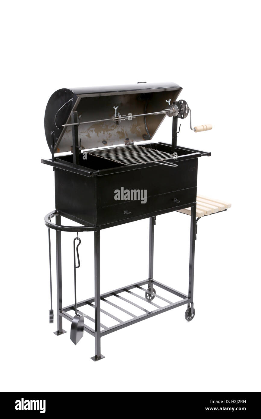 Black opened barbeque grill Stock Photo - Alamy