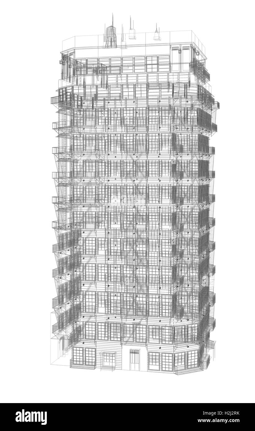 Highly detailed building. Wire-frame render Stock Photo - Alamy