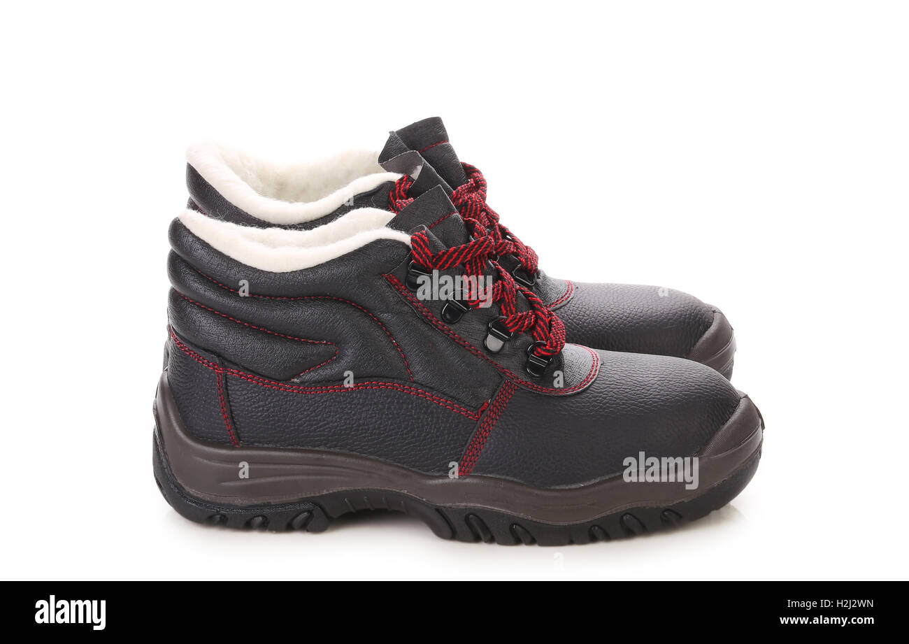 Black boots with red laces Stock Photo - Alamy