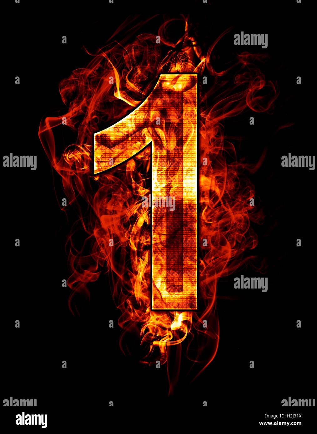 one, illustration of number with chrome effects and red fire on Stock ...