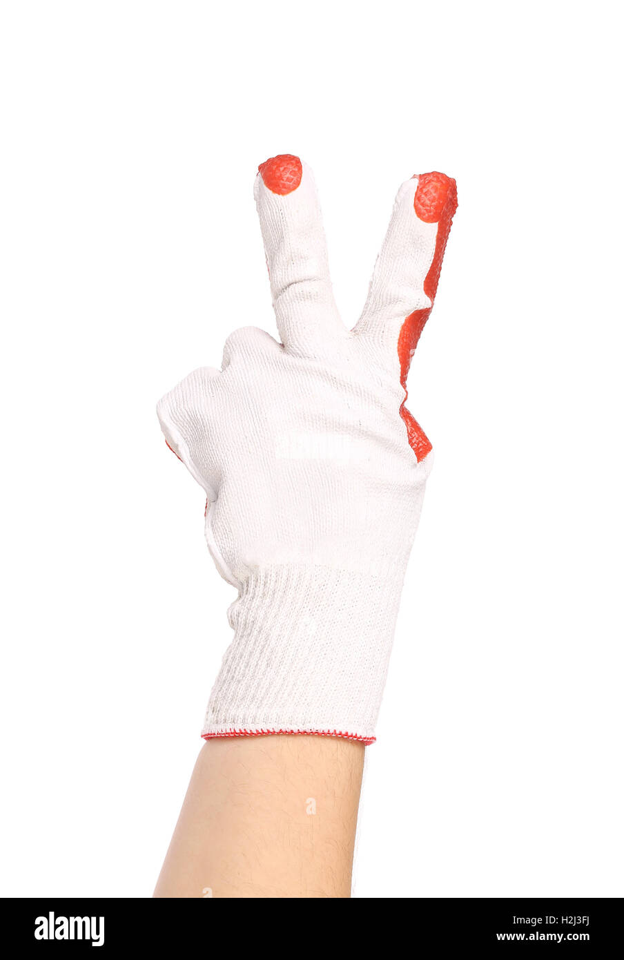 Hand in gloves shows two Stock Photo - Alamy