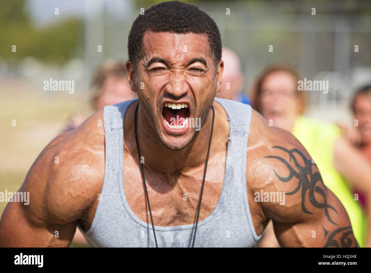 Screaming Fitness Instructor Stock Photo - Alamy