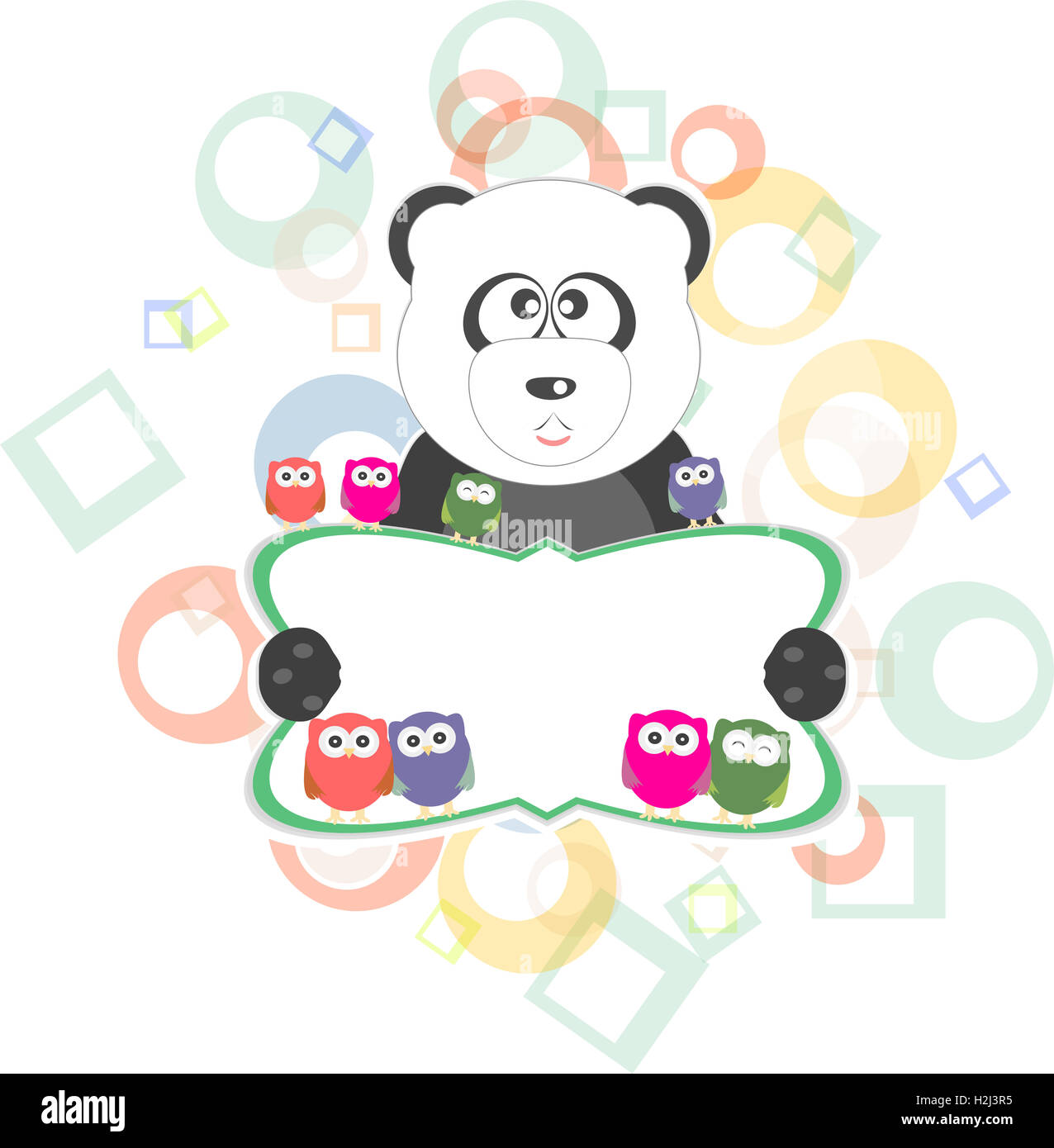 birthday party elements with cute owls and panda Stock Photo - Alamy